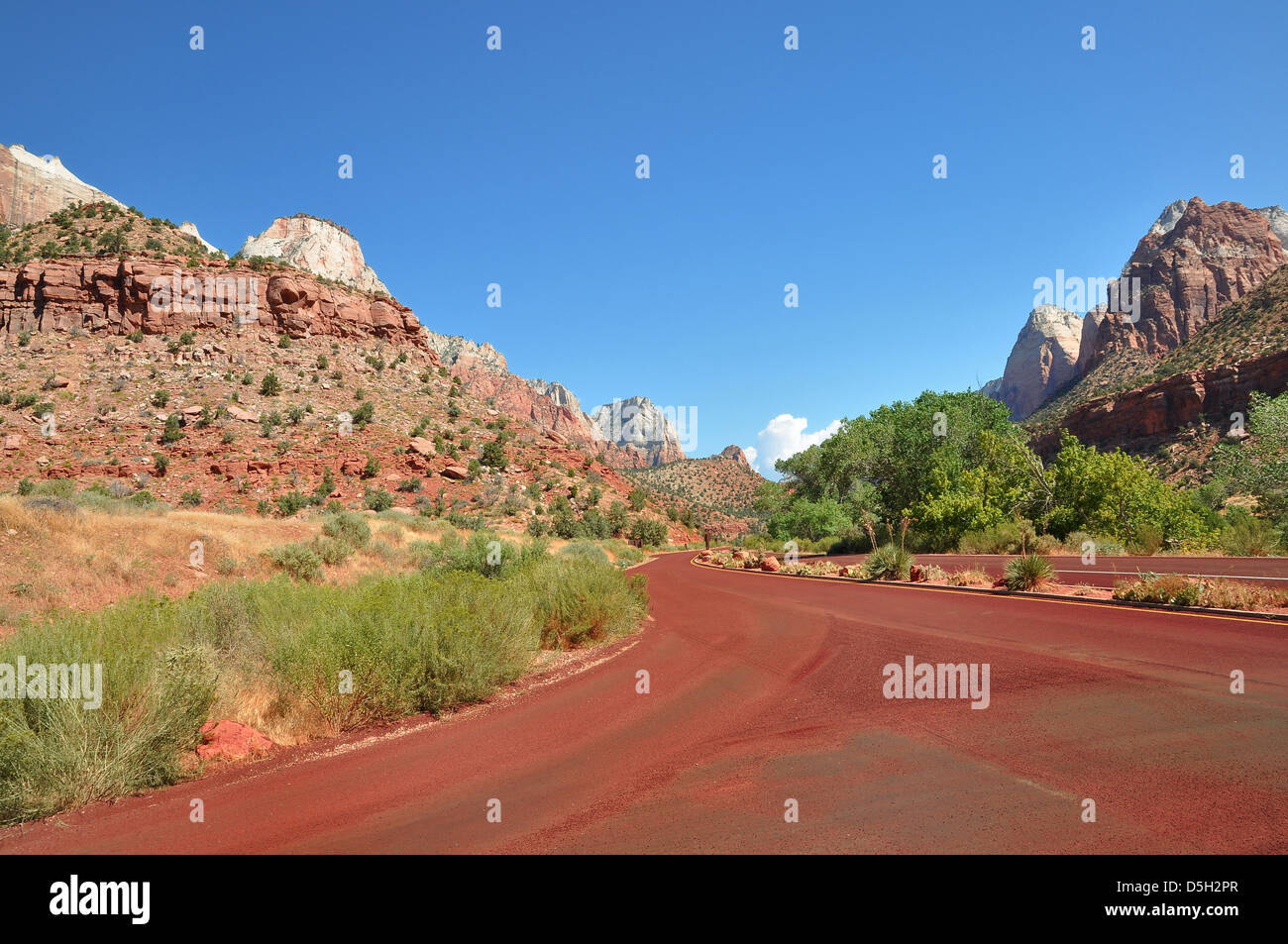 Red road in Zion National Park Stock Photo - Alamy