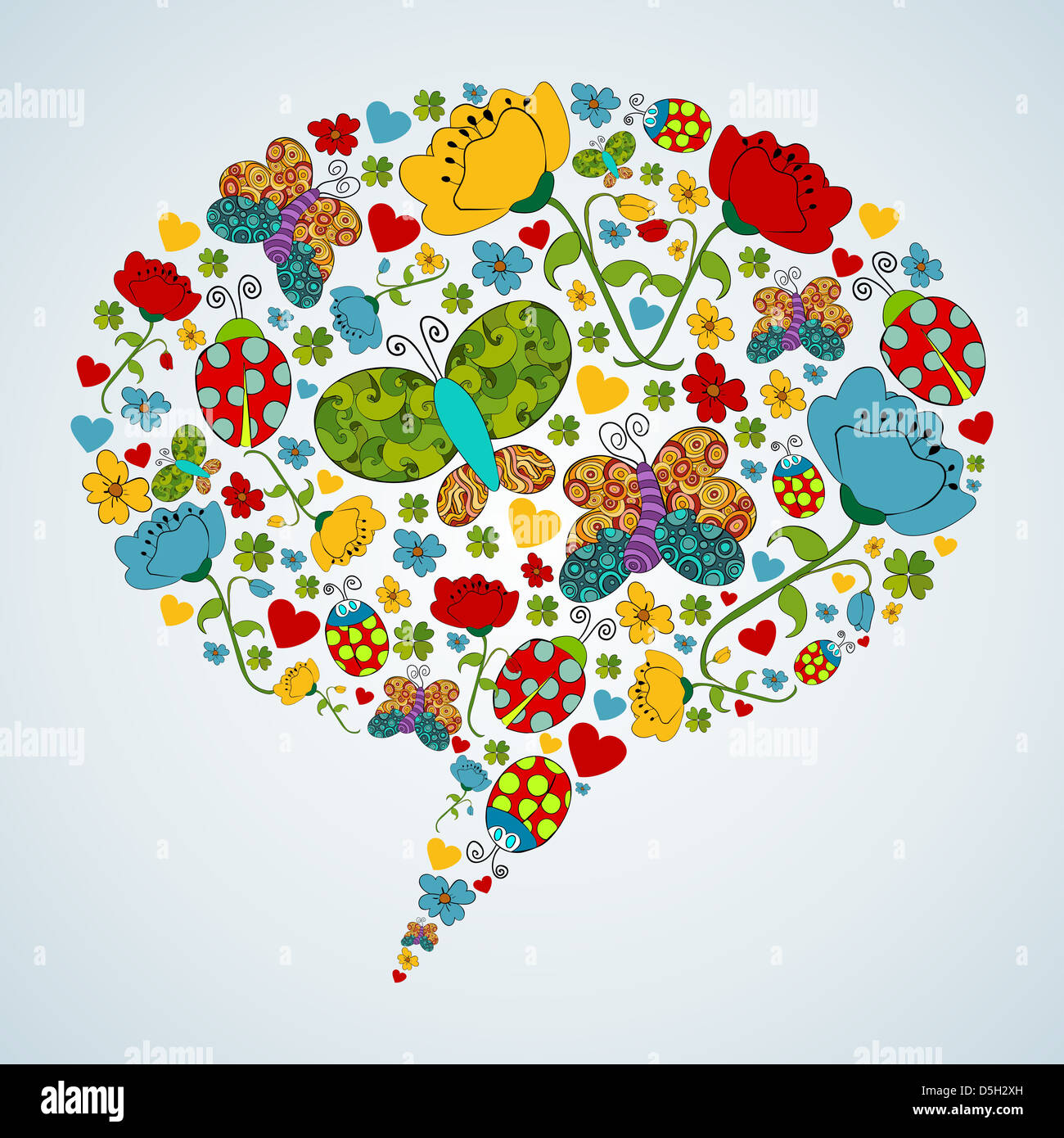 Spring flower and butterfly icons texture in social media bubble speech ...