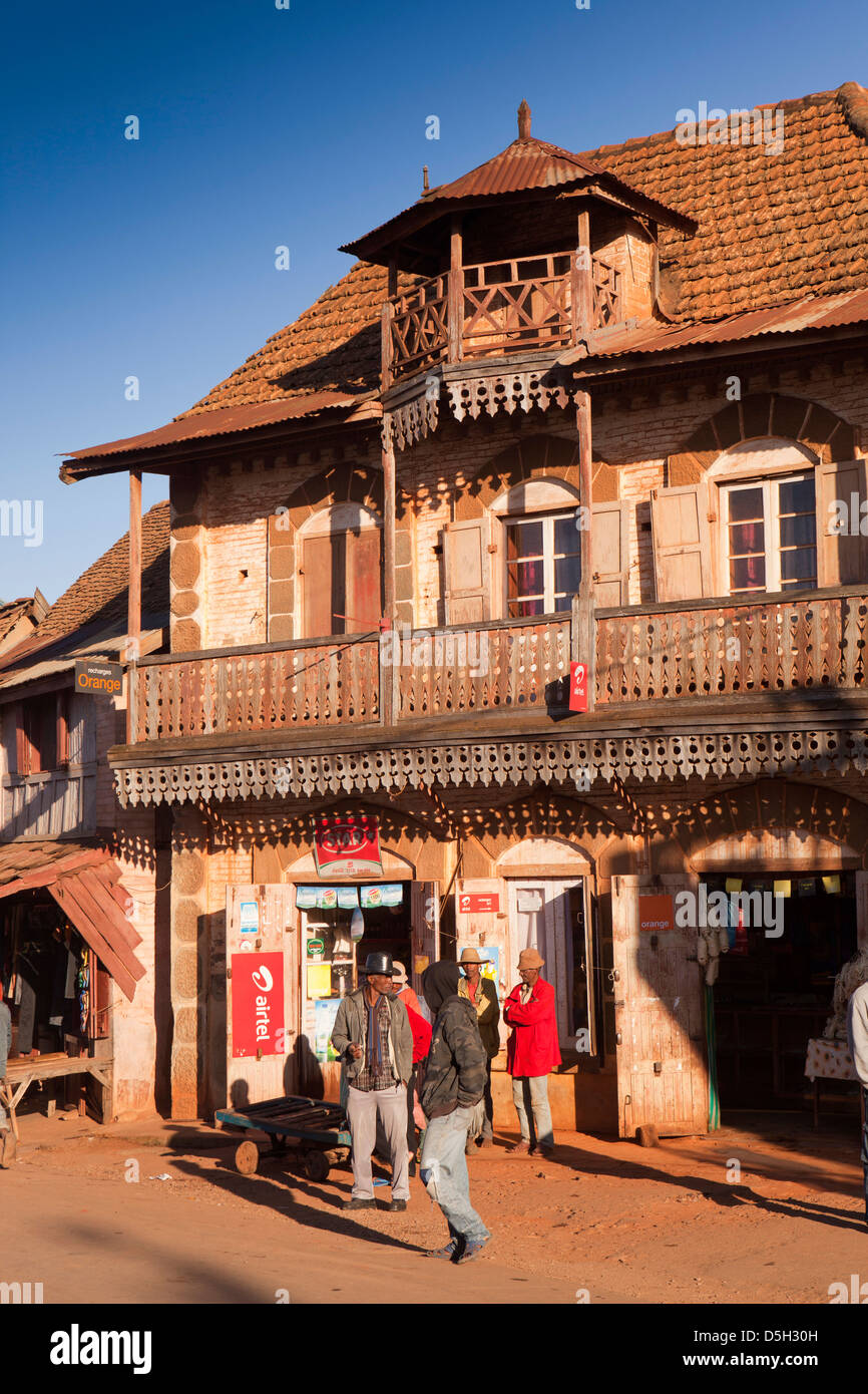 Madagascar, Ambalavao, old French colonial era building with decorative ...
