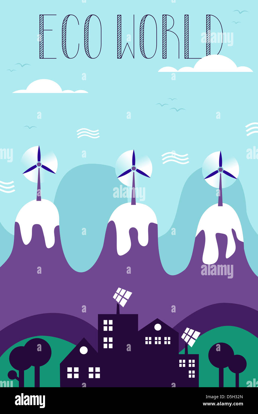 Sustainable winter development with environmental conservation. Vector ...