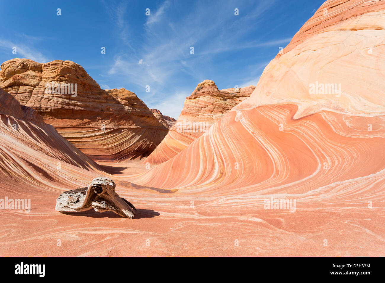 Wide angle view on the iconic Wave - colorful sandstone rock formation ...