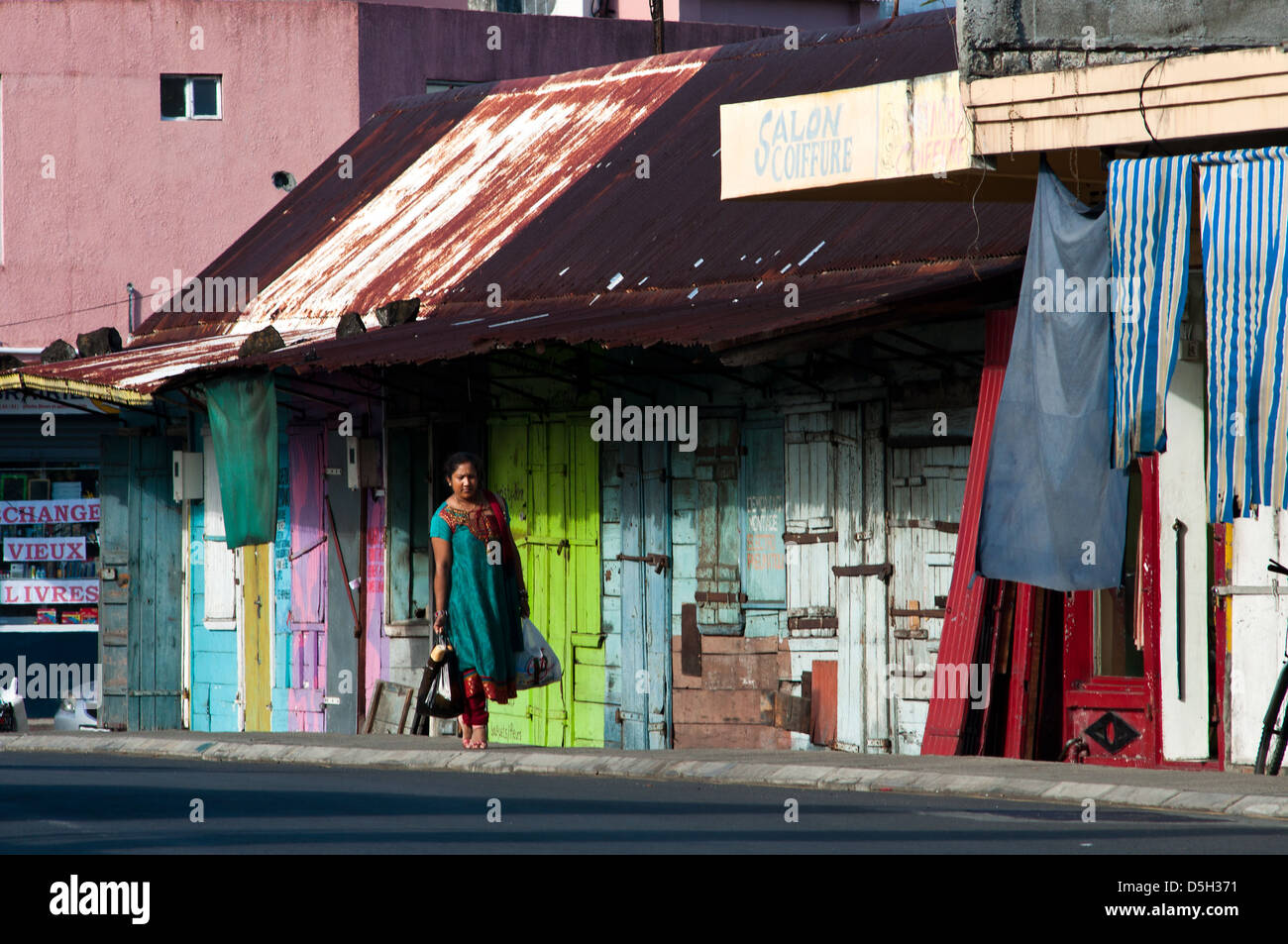 street scene with typical creole colors, mahebourg, mauritius Stock ...