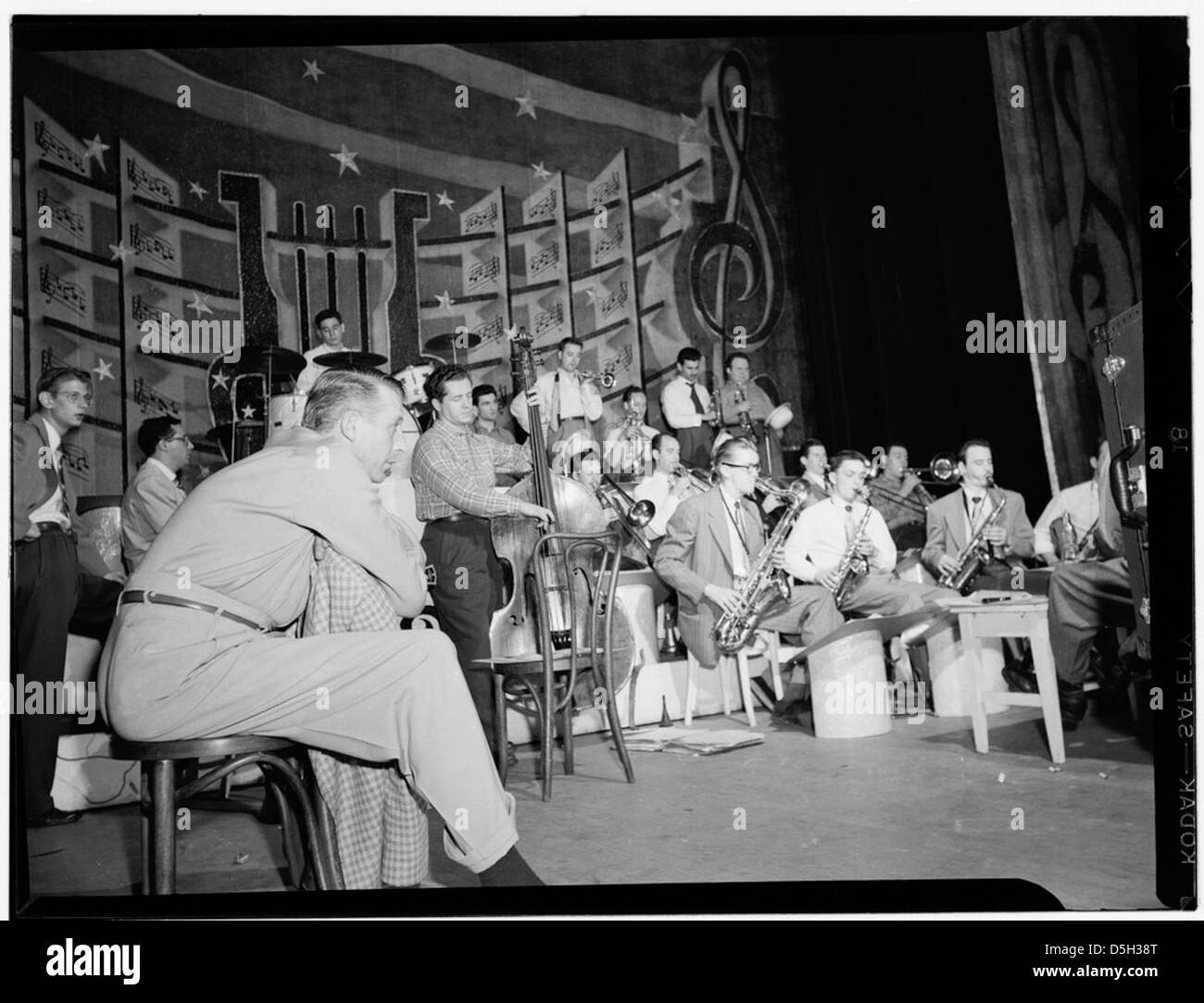 A 1947 or 1948 portrait of jazz musicians Stan Kenton, Eddie Safranski ...