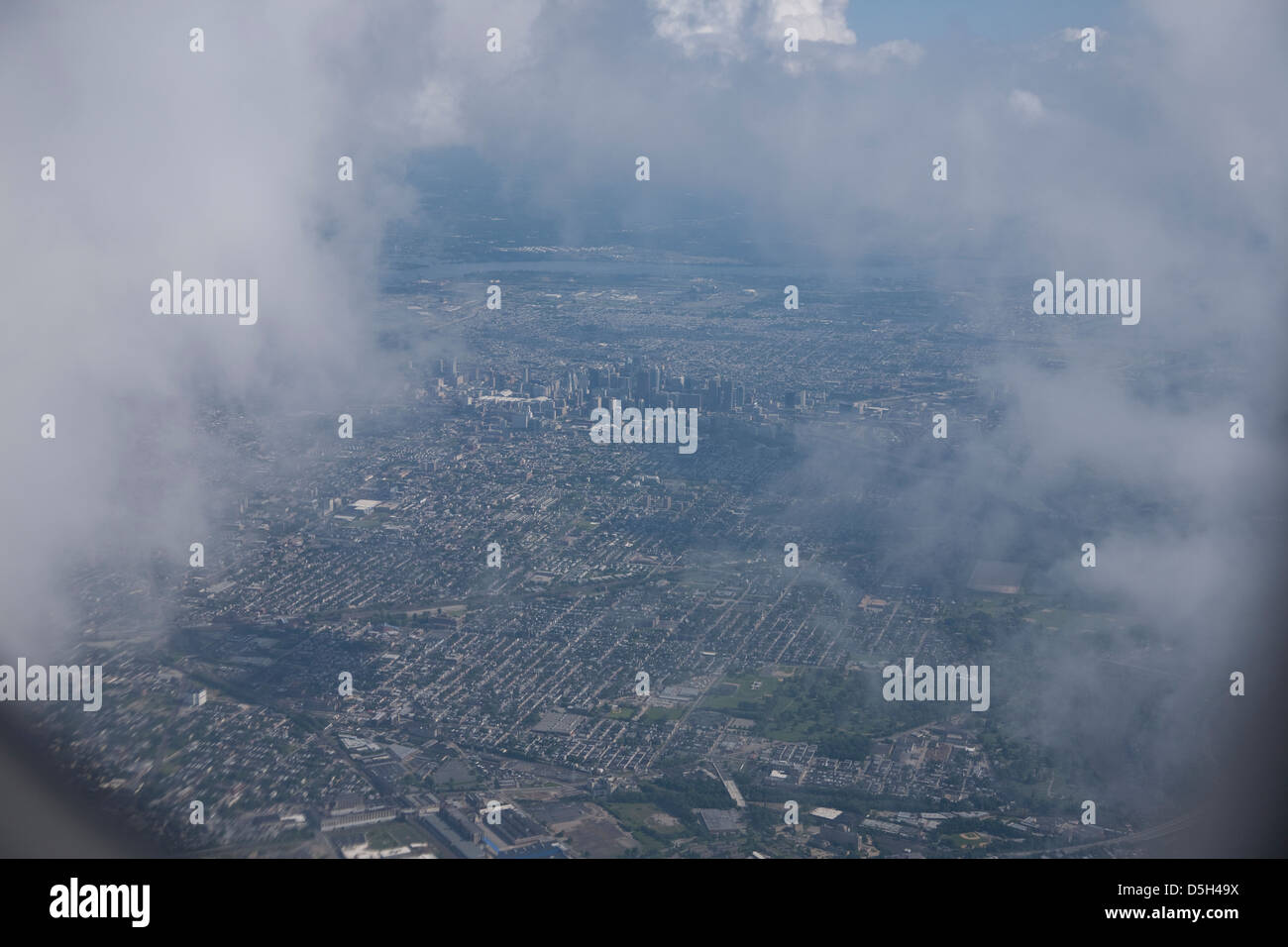 Aerial view of Philadelphia skyling looking through cloud Stock Photo ...