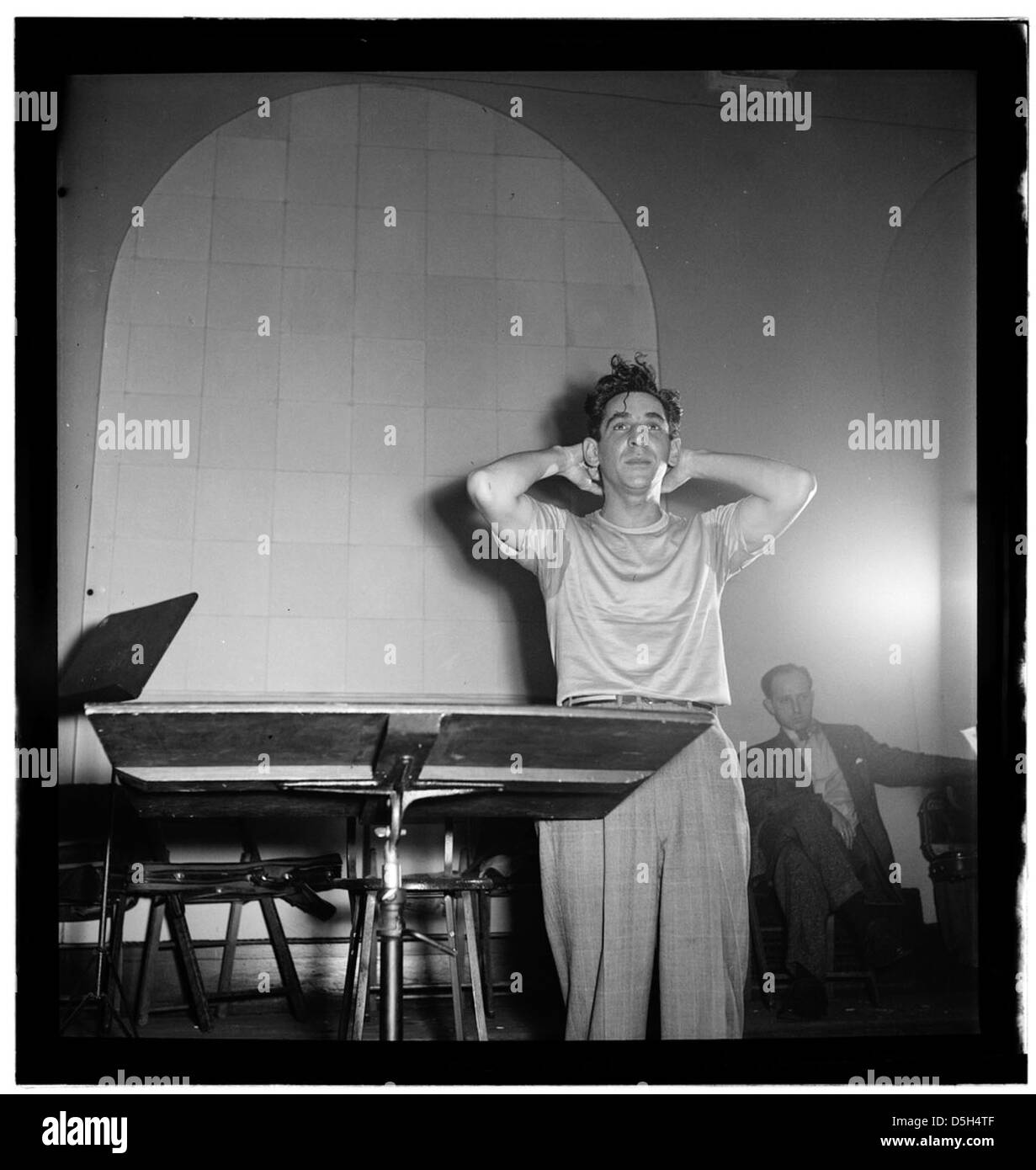 This portrait captures Leonard Bernstein, the renowned American ...
