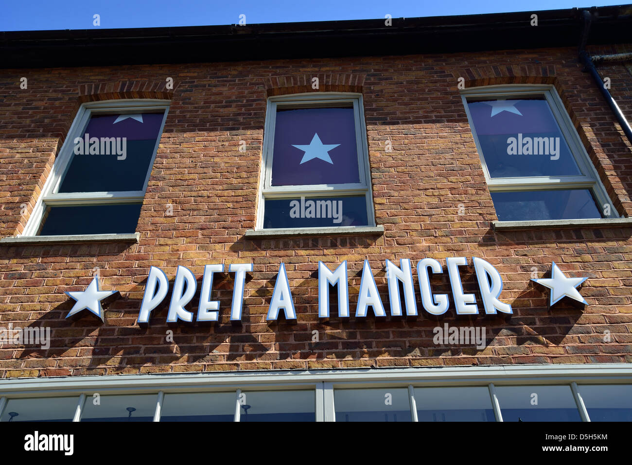 Pret A Manger restaurant sign, Swan Court, Guildford, Surrey, England ...