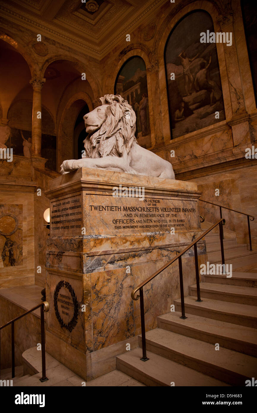 Lion in Main staircase of historic Boston Public Library, McKim ...