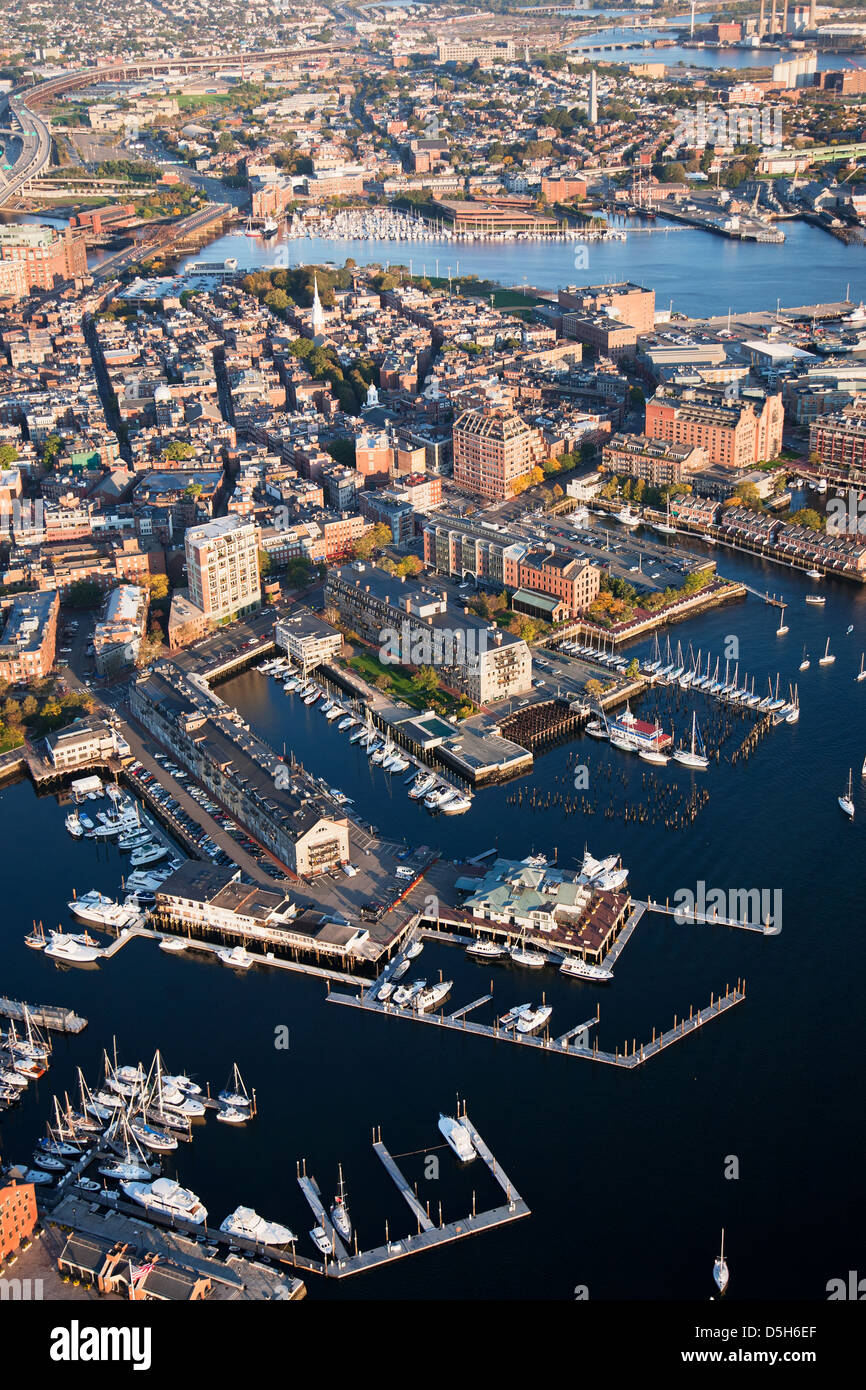 AERIAL of Boston Harbor area focusing on Leonard P. Zakim Bunker Hill ...