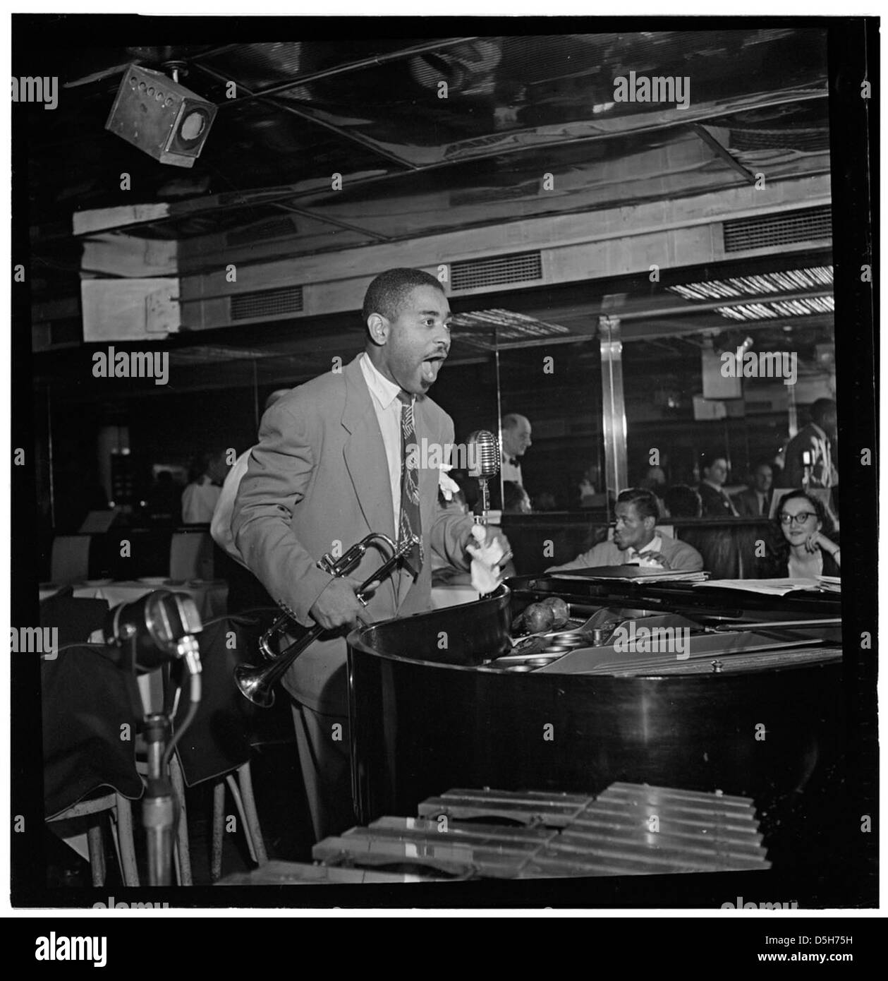A portrait of legendary jazz trumpeter Dizzy Gillespie, taken between ...