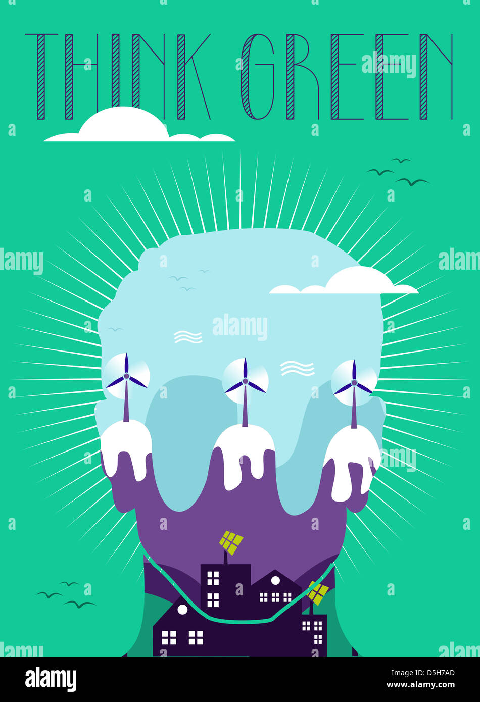 Think green text with eco friendly man head concept illustration ...