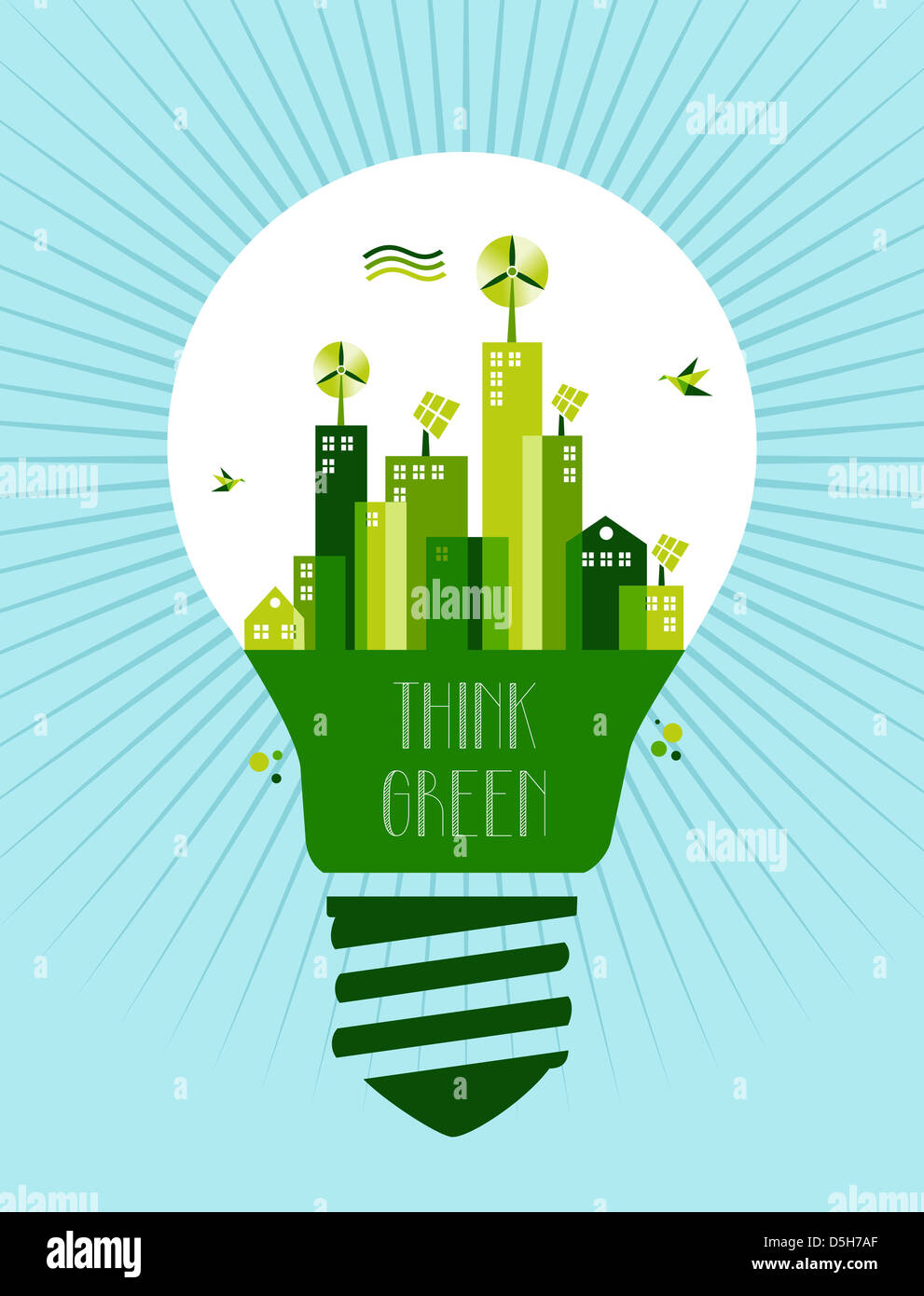 Think green concept illustration: green city in light bulb. Vector file ...