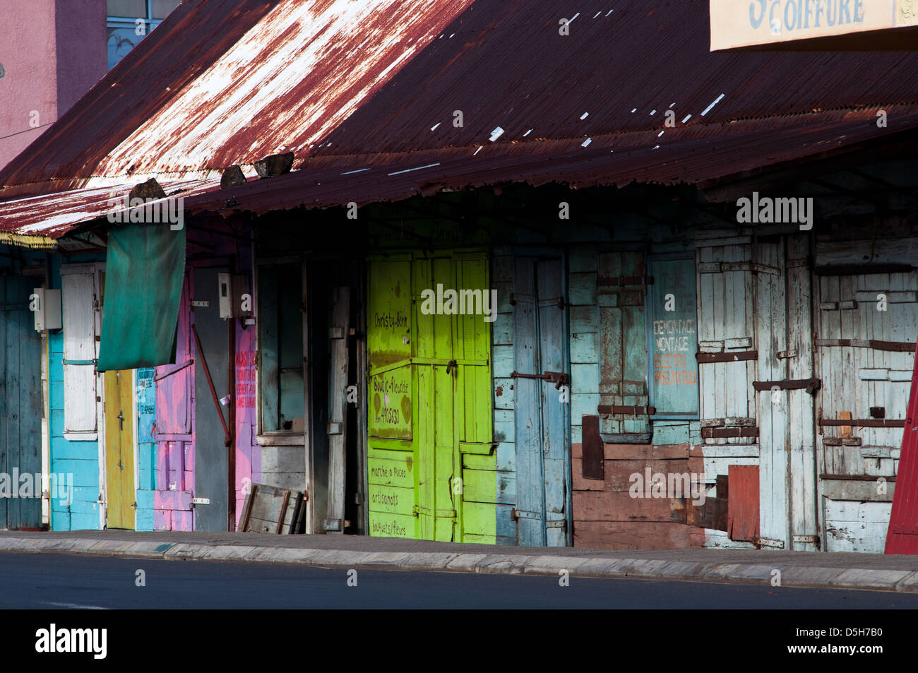 street scene with typical creole colors, mahebourg, mauritius Stock ...