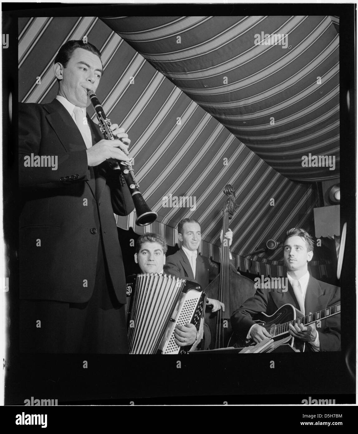 A portrait of jazz musicians Abe Most, Pete Ponti, Sid Jacobs, and ...
