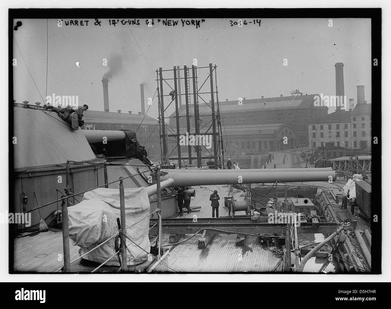This photograph showcases the 14-inch gun turret aboard the USS New ...