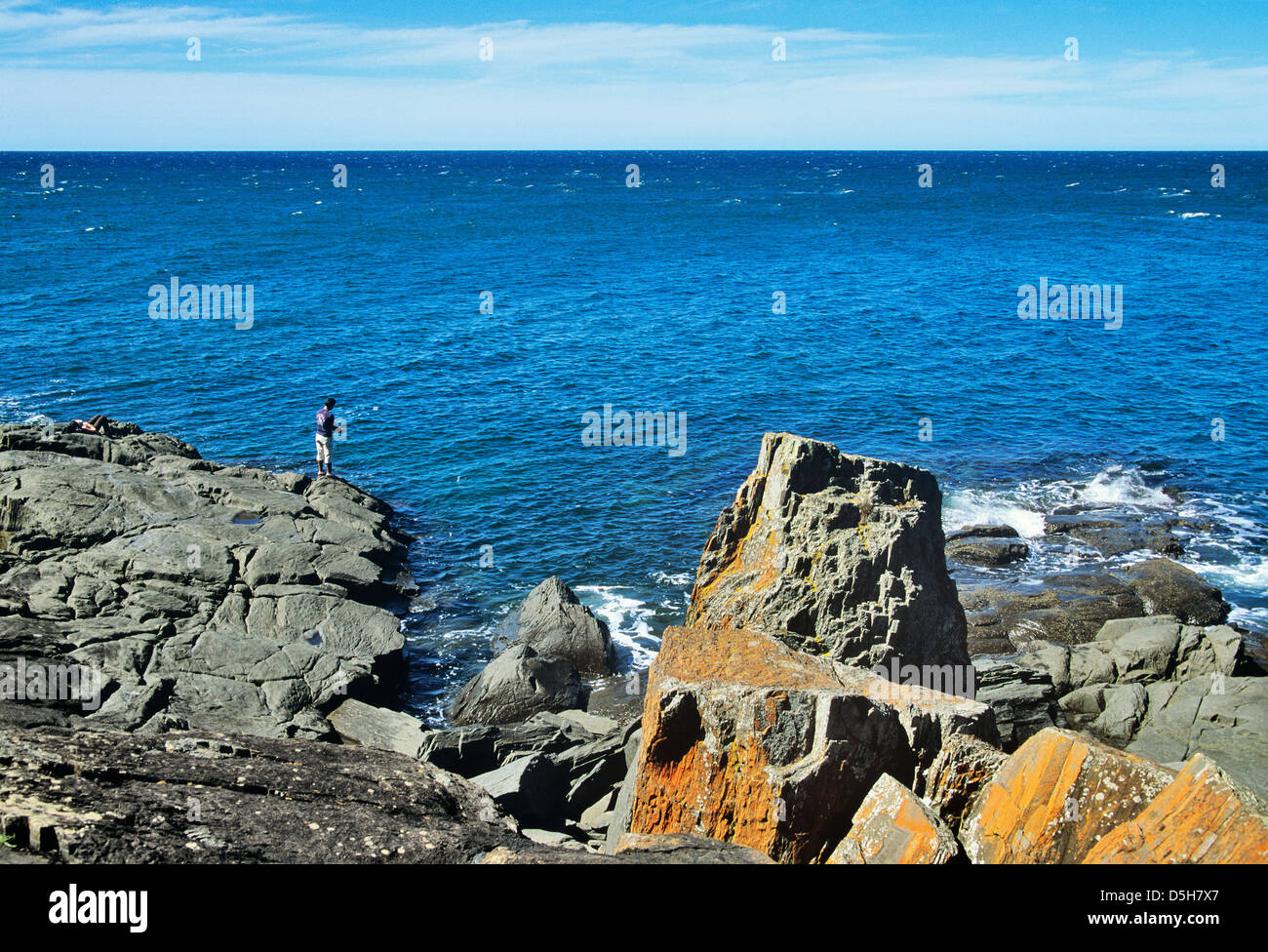 Australia, Northern Tasmania, Devonport, rock fishing at Mersey Bluff ...