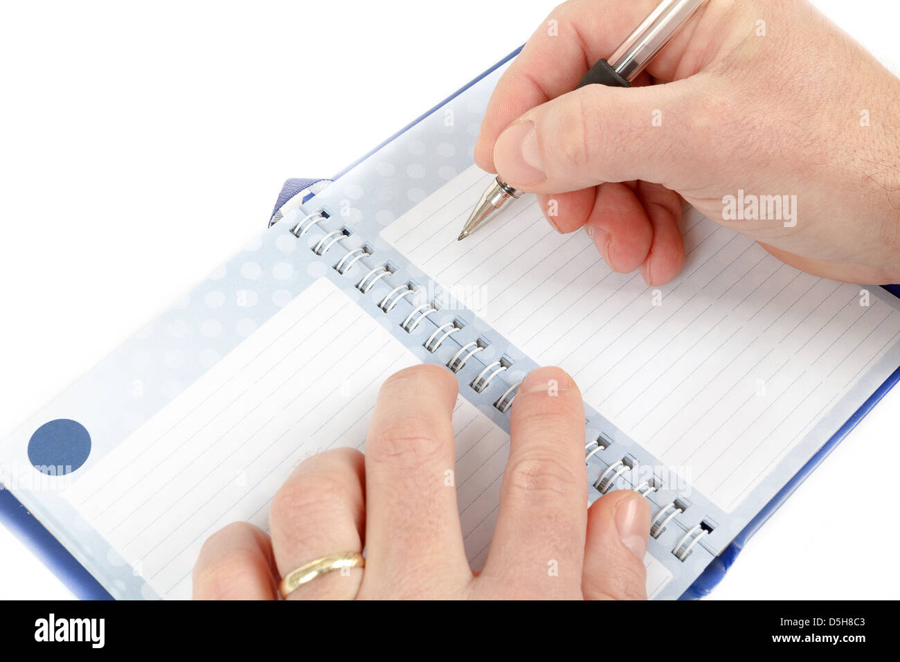Close-up of hand beginning to write on notes on white background Stock ...