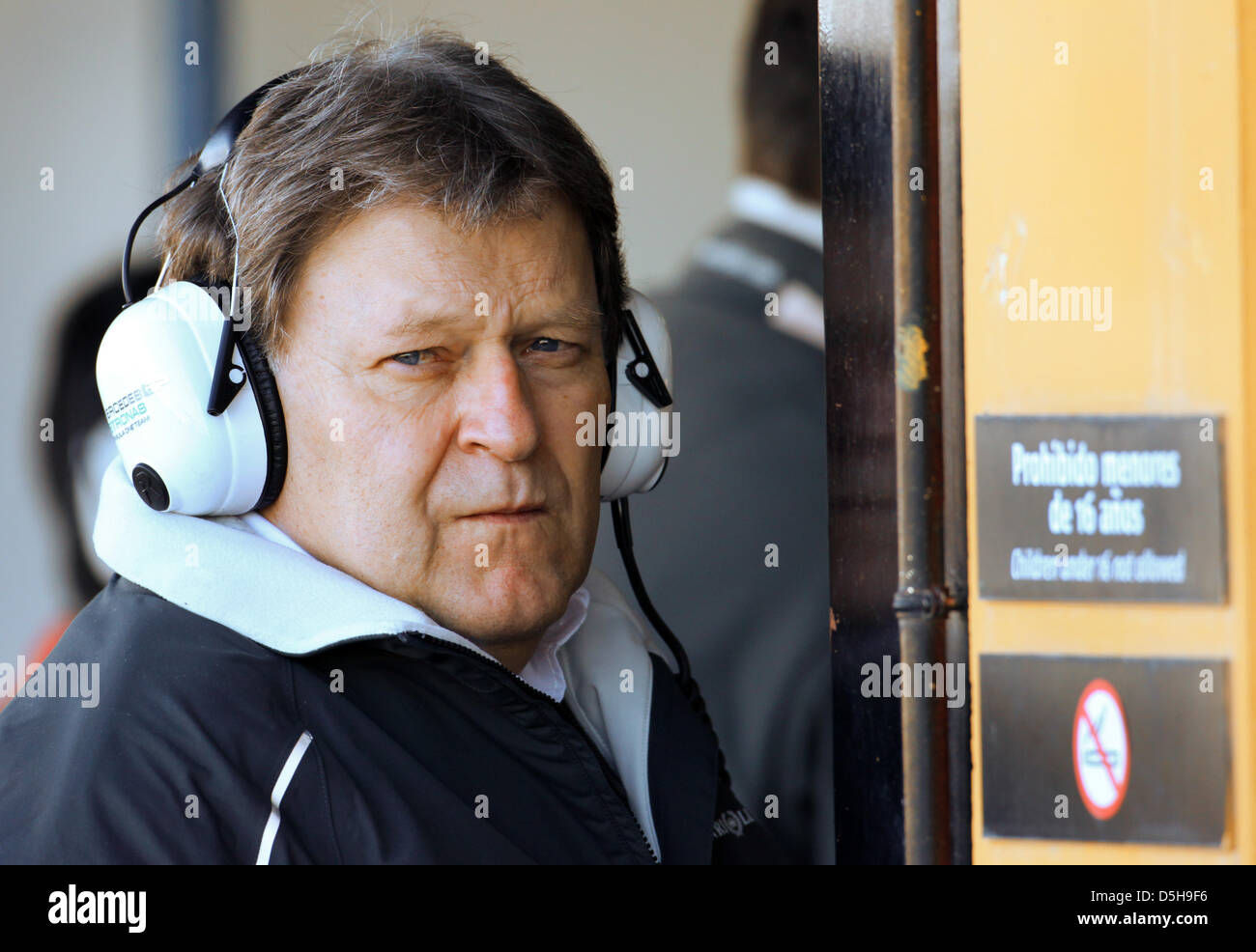 Mercedes motorsports head Norbert Haug watches the test drives of the ...