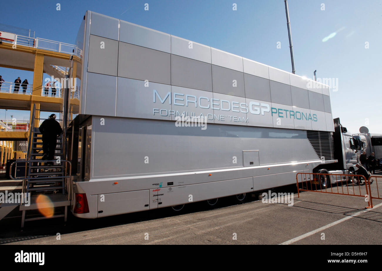The motorhome of German Formula One team Mercedes Grand Prix at the ...