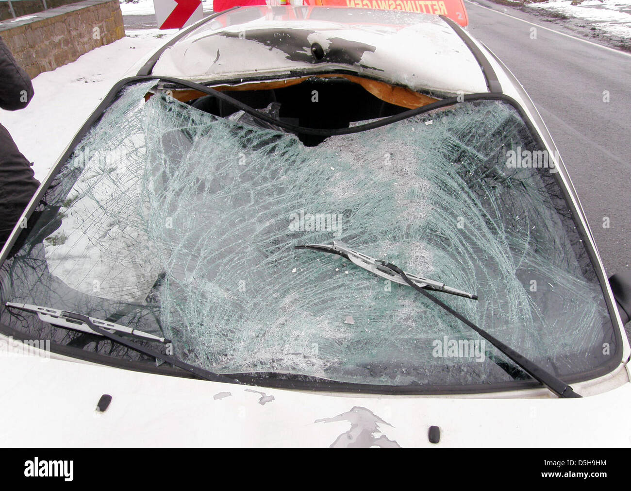 The handout picture shows a damaged car in Spenge, Germany, 02 February ...