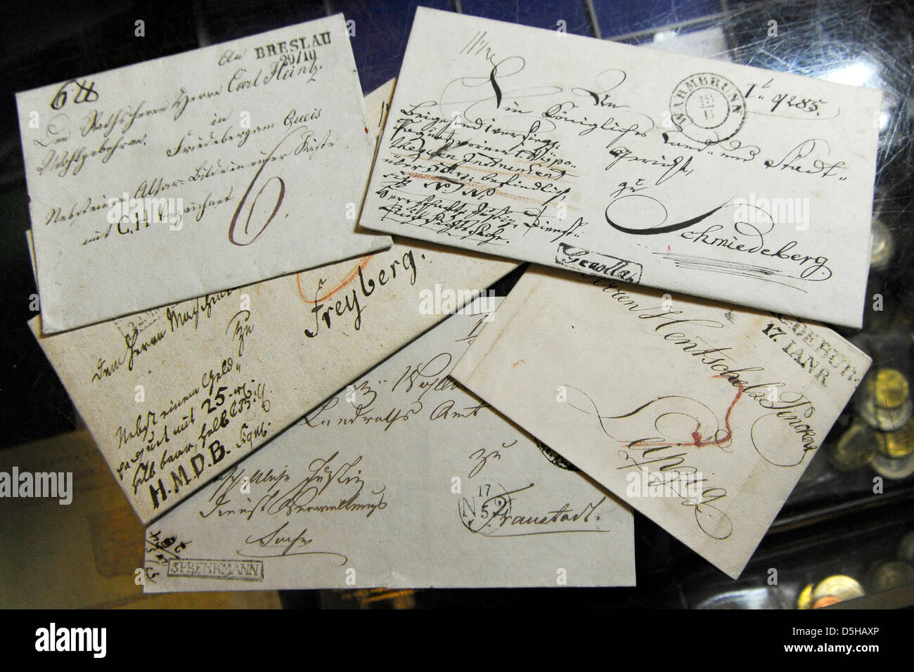 Historic letters pictured in a post stamp shop in Berlin, Germany, 26 ...