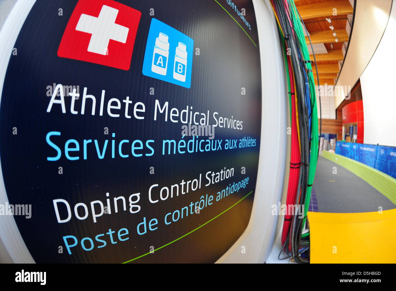A sign indicates the Doping Control Station at Vancouver Olympic Centre ...