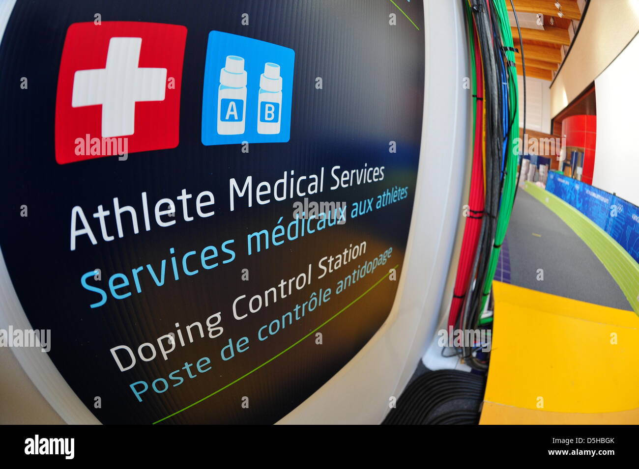 A sign indicates the Doping Control Station at Vancouver Olympic Centre ...