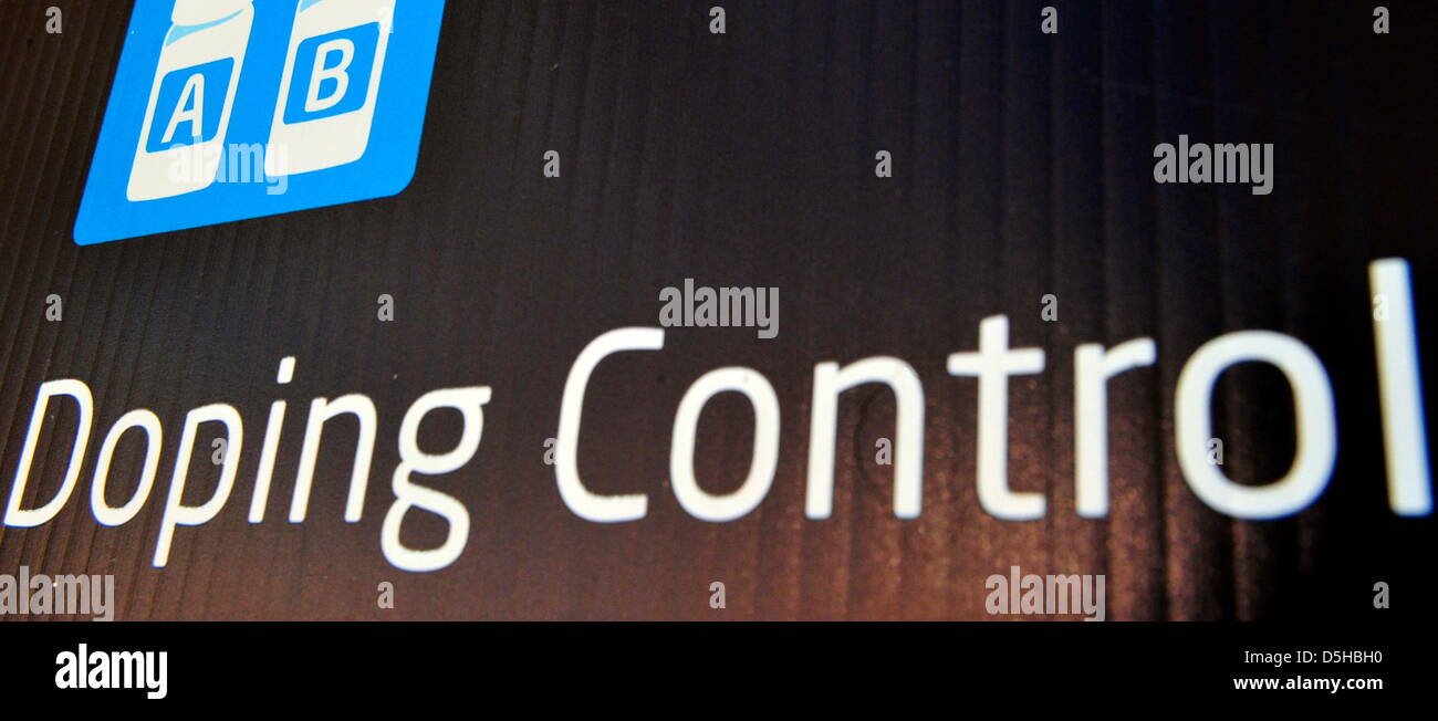 A sign indicates the way to a Doping Control Station at Vancouver ...