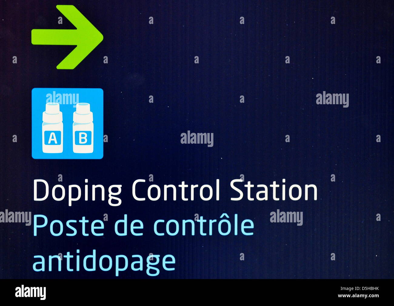 A sign indicates the way to a Doping Control Station at Vancouver ...