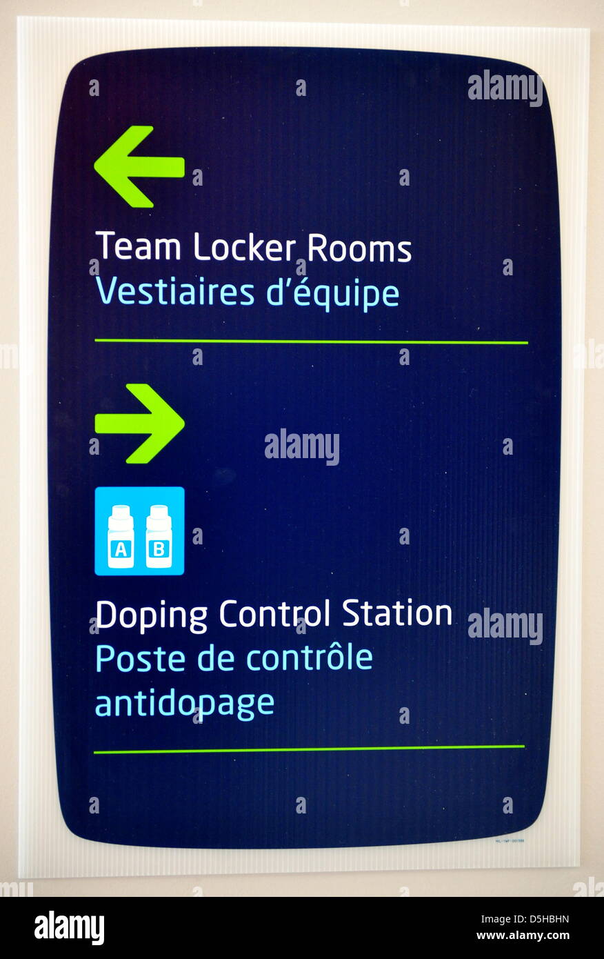 A sign indicates the way to a Doping Control Station at Vancouver ...
