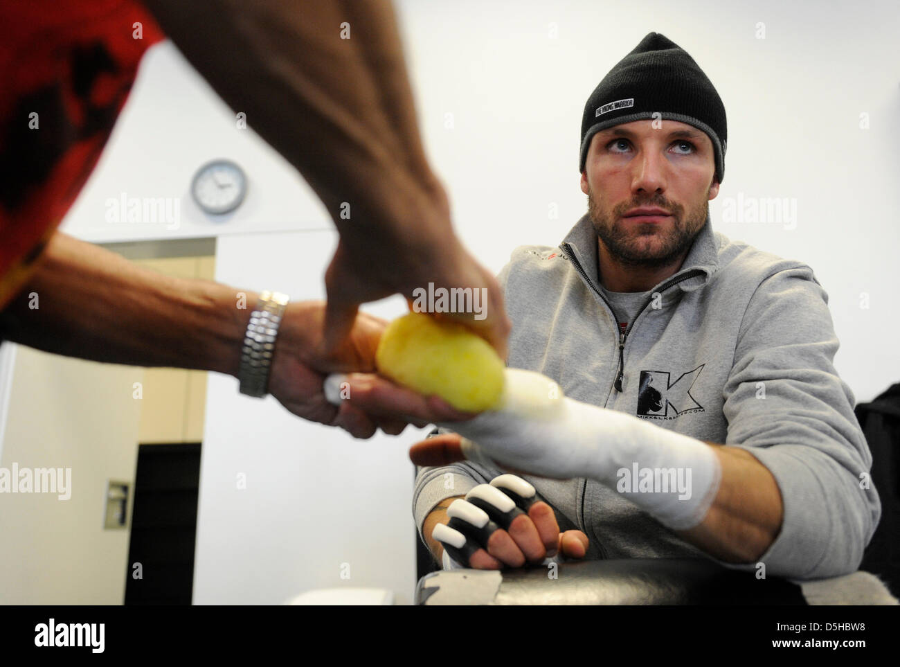 Danish boxer Mikkel Kessler shown in action during a public training at ...