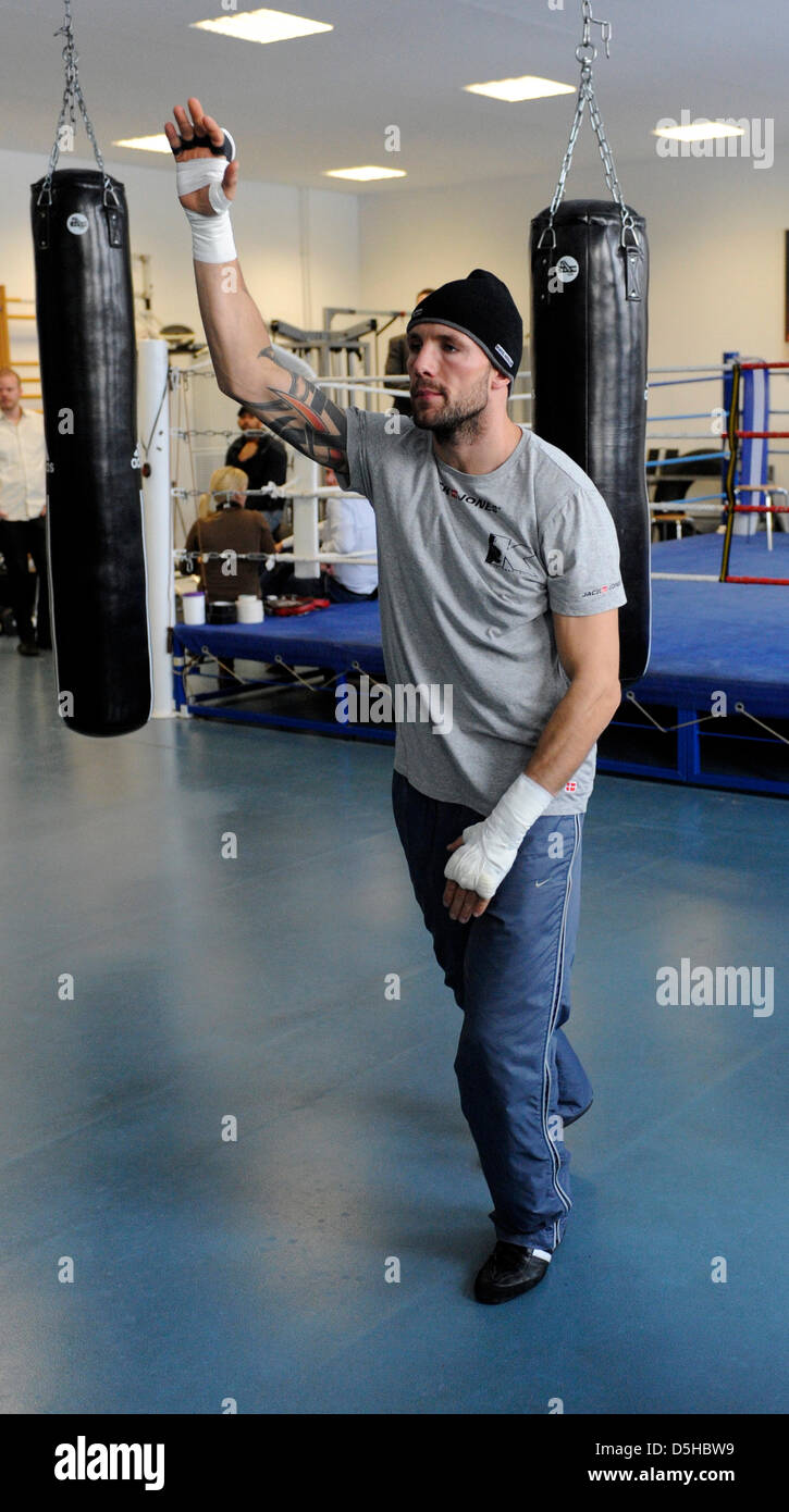 Danish boxer Mikkel Kessler shown in action during a public training at ...