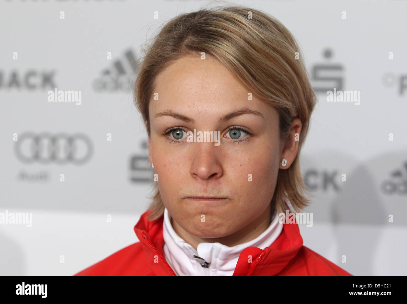 German biathlete Magdalena Neuner is pictured during a press conference ...