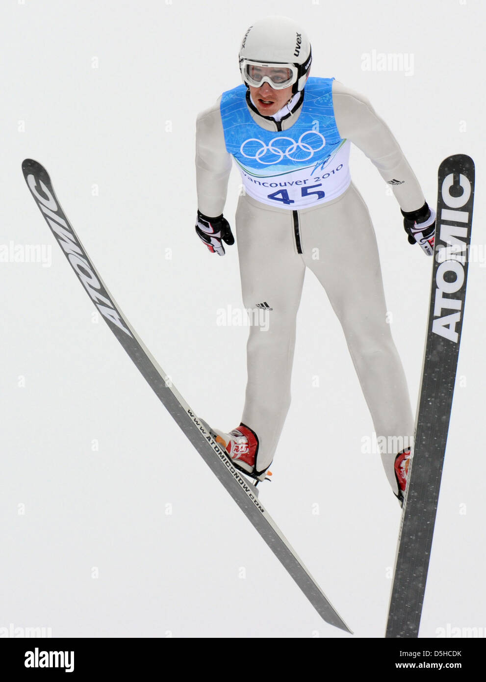 Martin Schmitt of Germany in action during the ski jumping training ...
