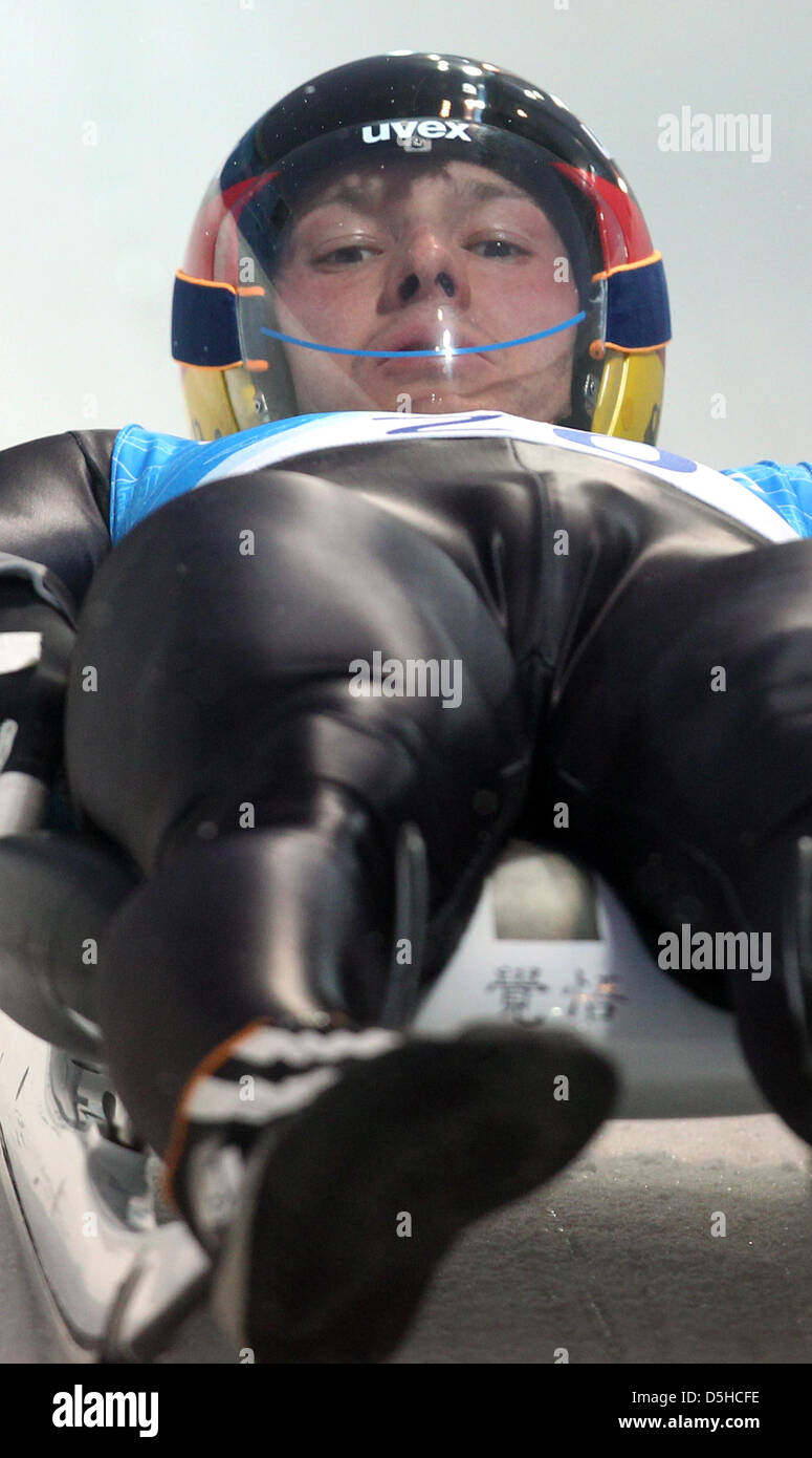 Luger David Moeller of Germany luges during a practice session at the ...