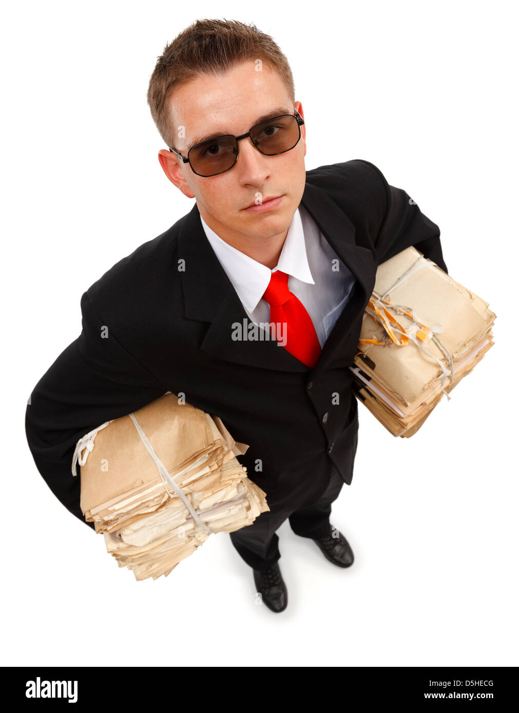 Top view of a business man, carrying a lot of paperwork Stock Photo - Alamy