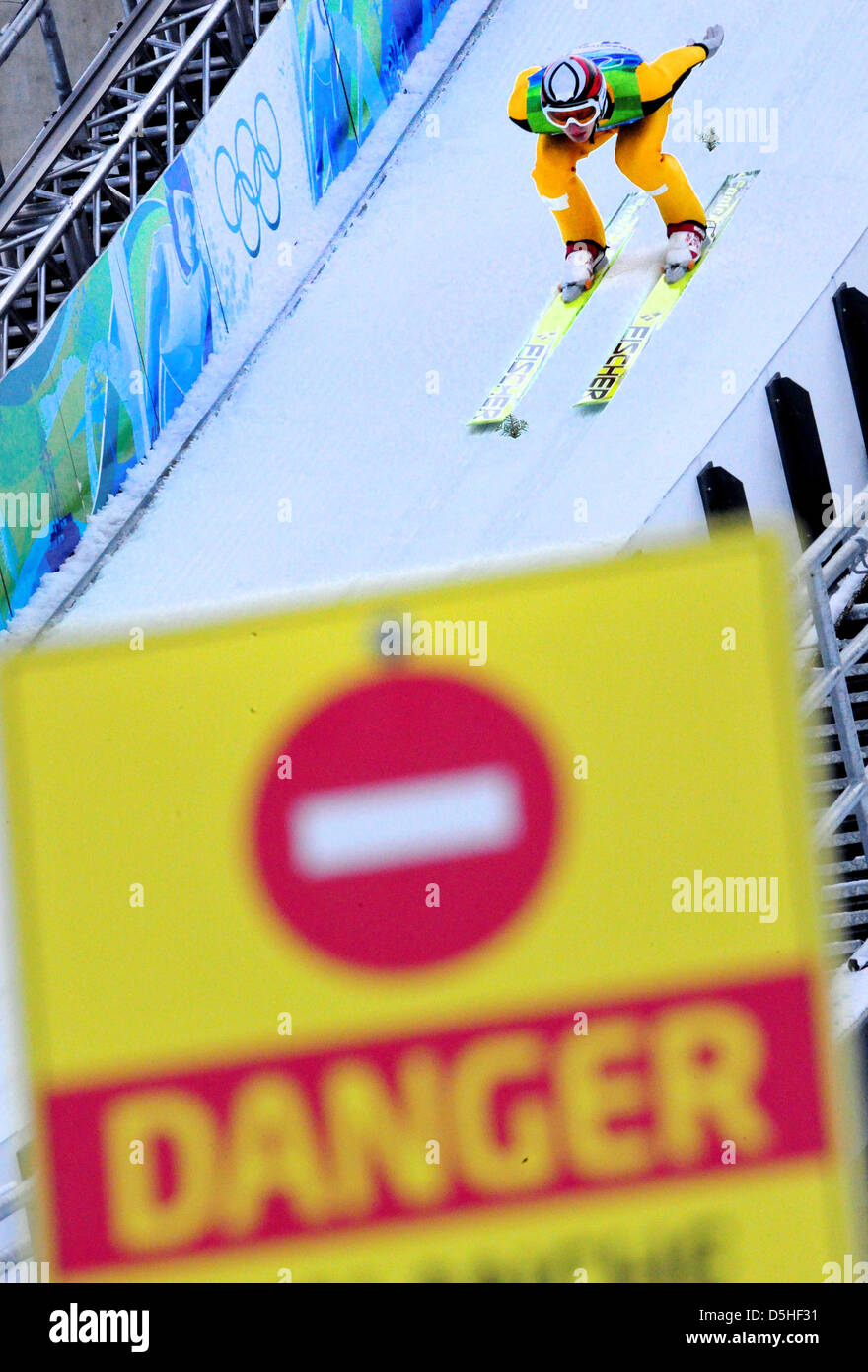 Pascal Bodmer of Germany completes his first trialjump prior to the Ski ...