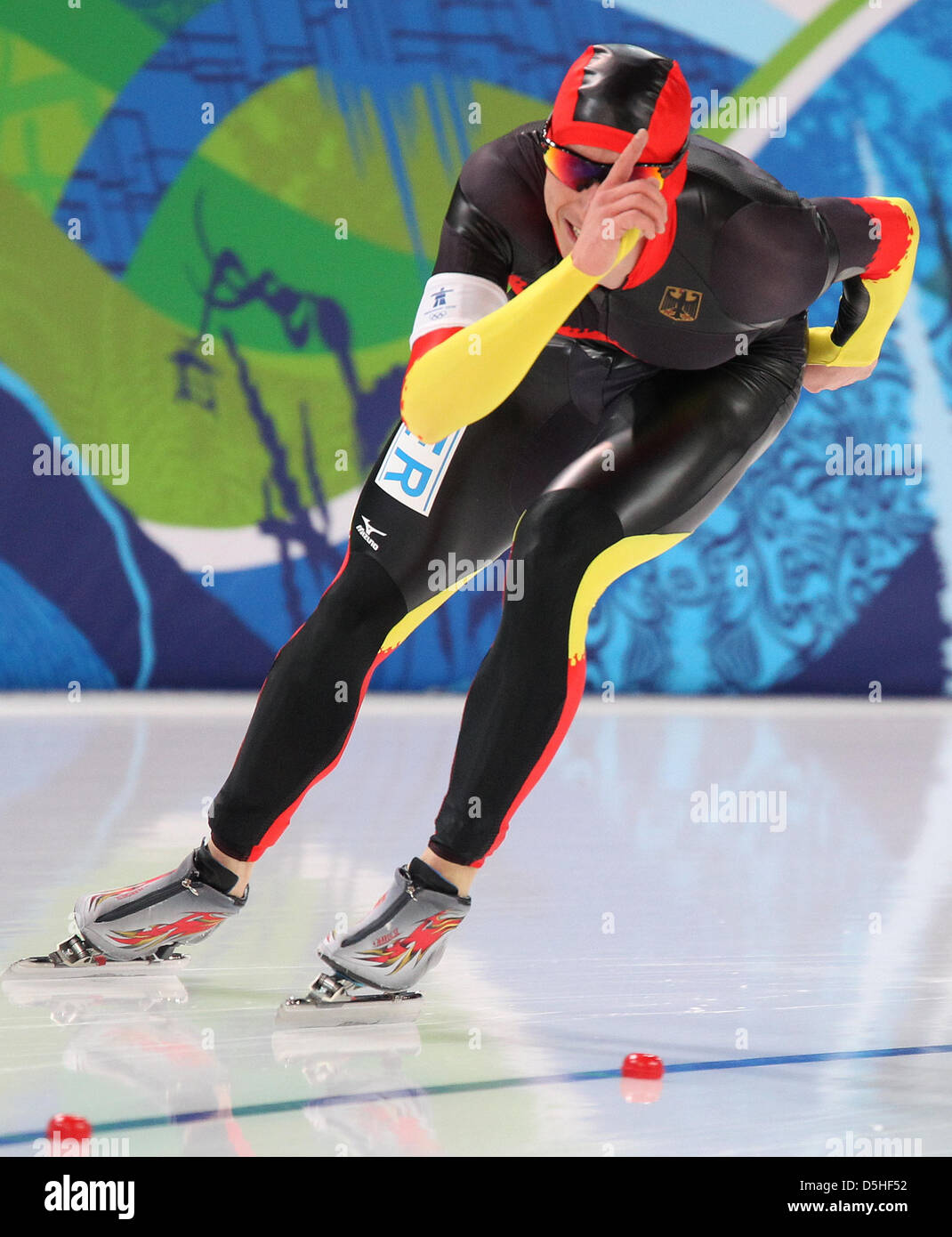 Robert Lehmann of Germany practices during the Men's Speed Skating 5000 ...