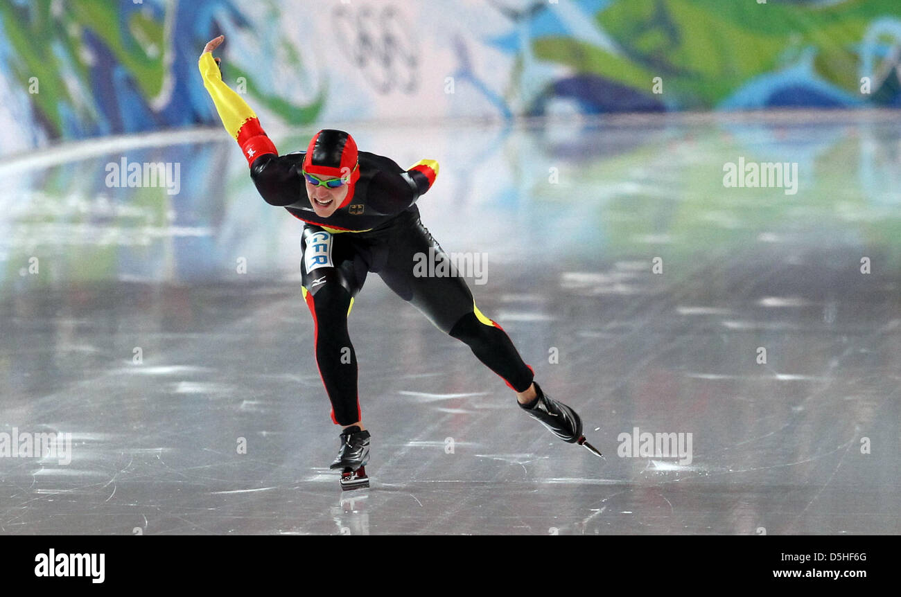 Marco Weber of Germany practices during the men's Speed Skating 5000 m ...