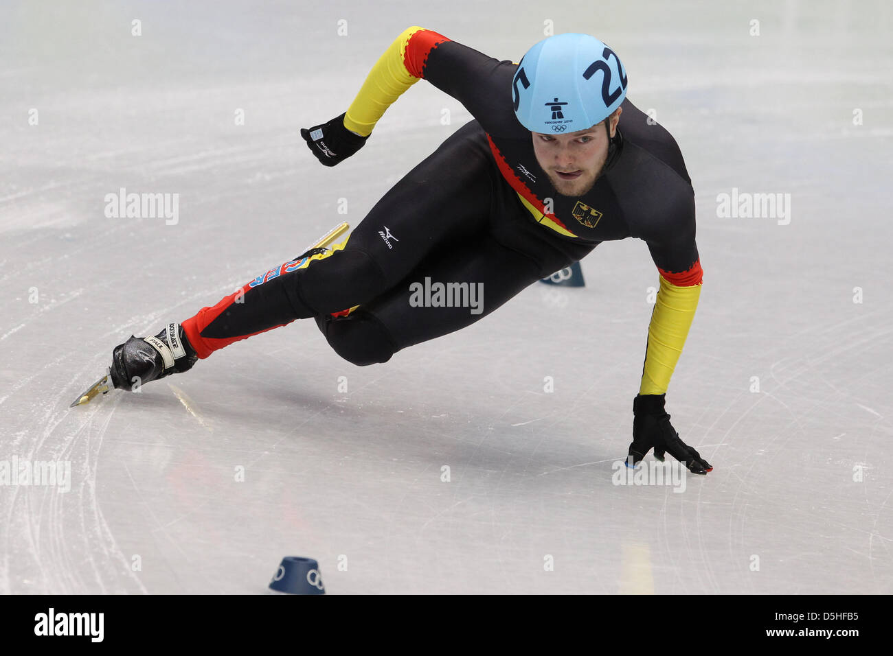Paul Herrmann of Germany practices during the Men's Short Track Speed ...