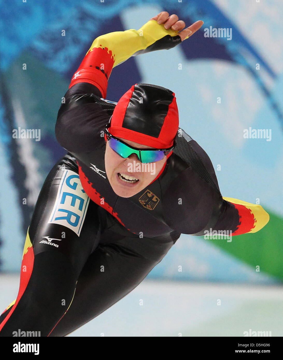 Stephanie Beckert of Germany practices during the Speed Skating women's ...