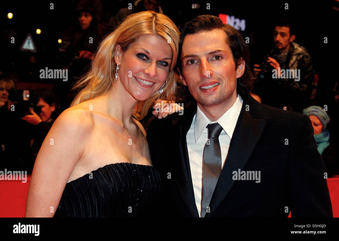 German model Natascha Gruen (L) and her partner German producer Quirin ...