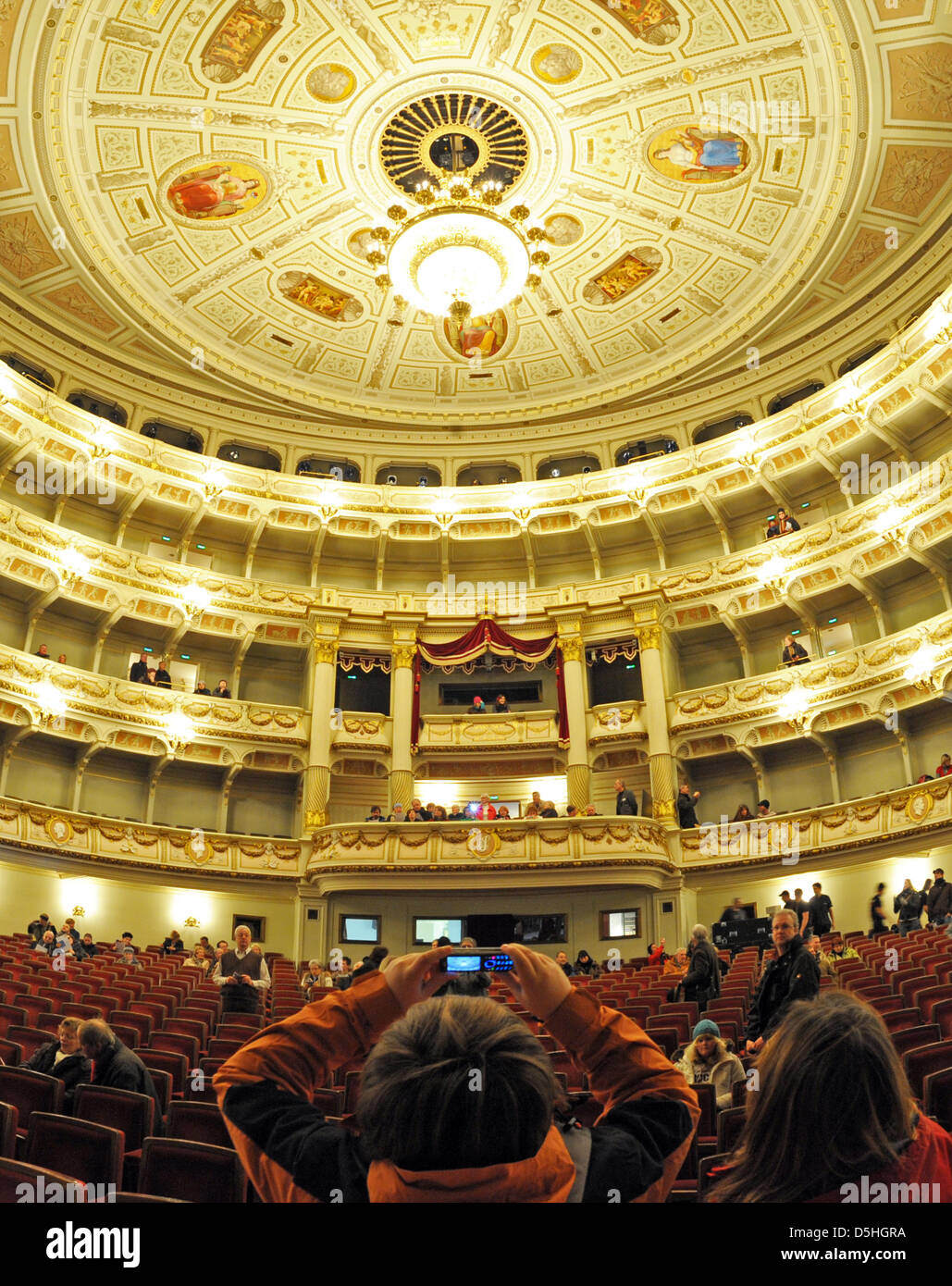 The festive concert hall of Dresden's Semper Opera seen brightly ...
