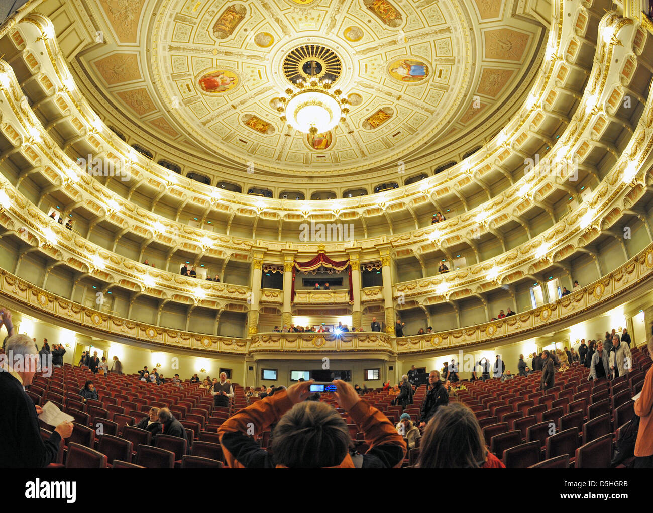 The festive concert hall of Dresden's Semper Opera seen brightly ...
