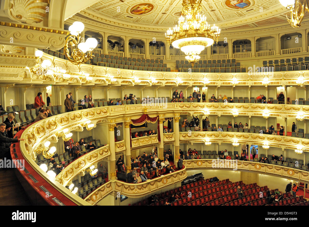 The festive concert hall of Dresden's Semper Opera seen brightly ...