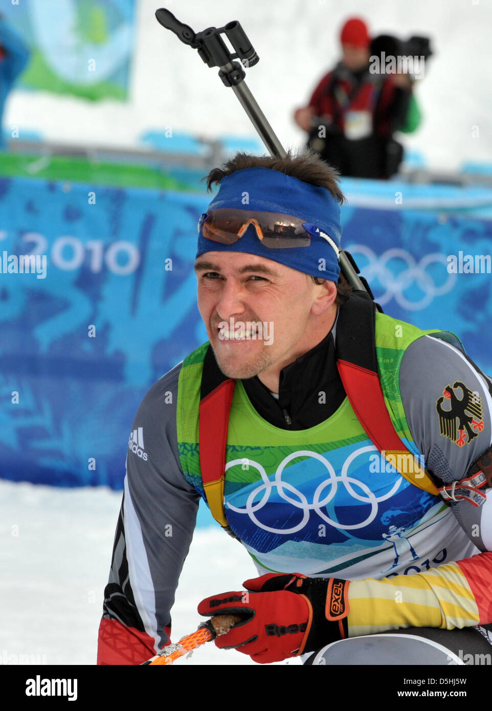 Michael Greis of Germany reacts after the Biathlon men's 12,5 km ...