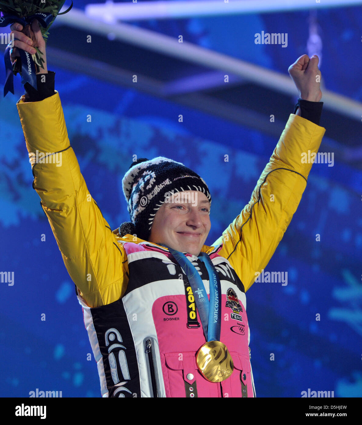 Gold medallist Tatjana Huefner of Germany celebrates during the Medal ...