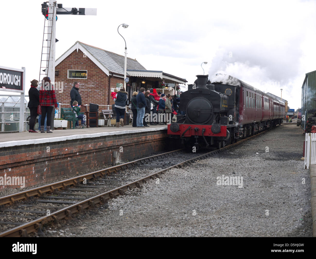 N.C.B. steam loco and BR Mk 1 coaches loading passengers at Ludborough ...