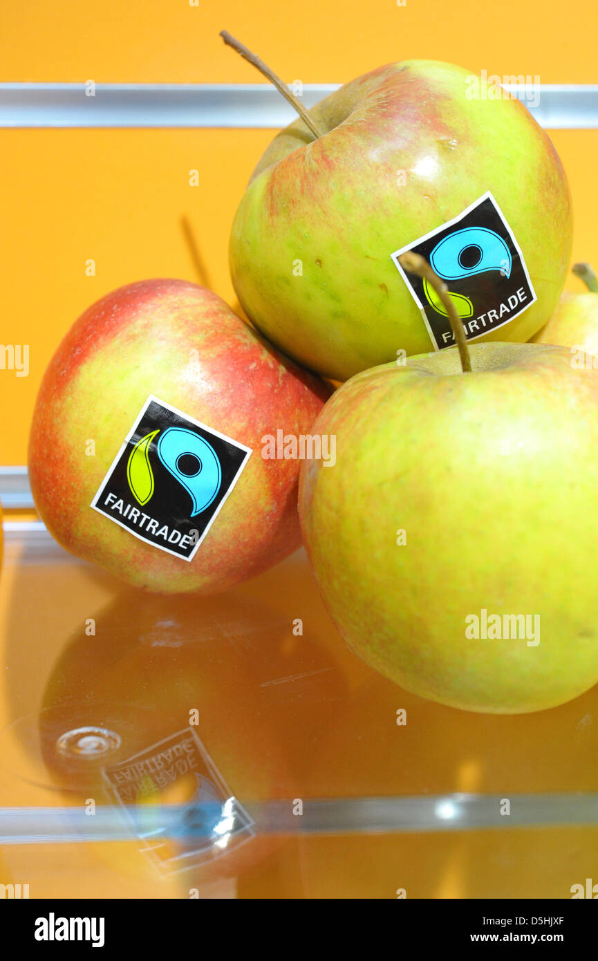Apples with 'Fairtrade' stickers on display at the BioFach 2010 trade ...