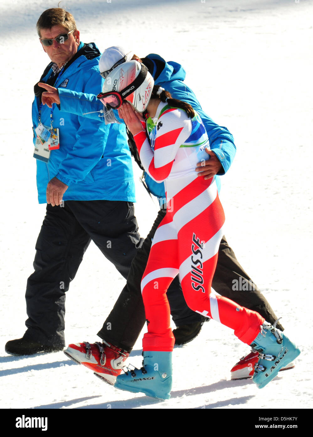 Dominique Gisin of Switzerland leaves the finish area during the Womens ...