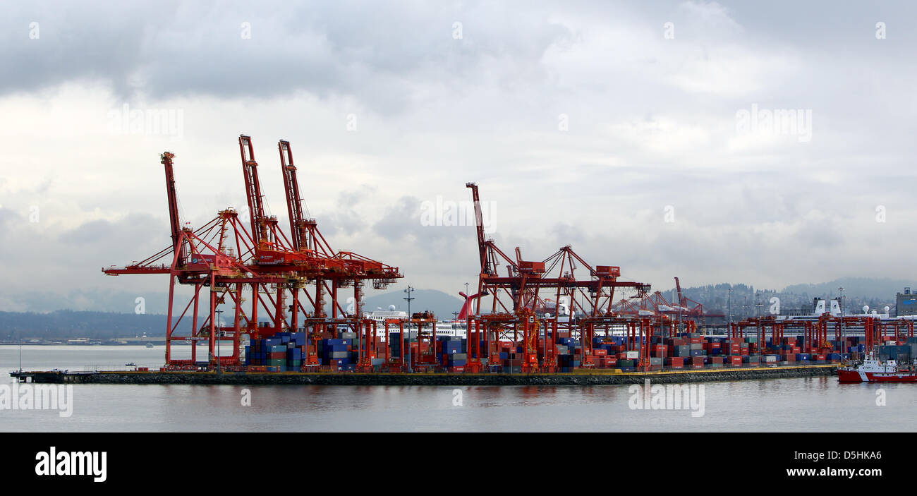 A View of a container terminal in the harbour of Vancouver, Canada, 16 ...